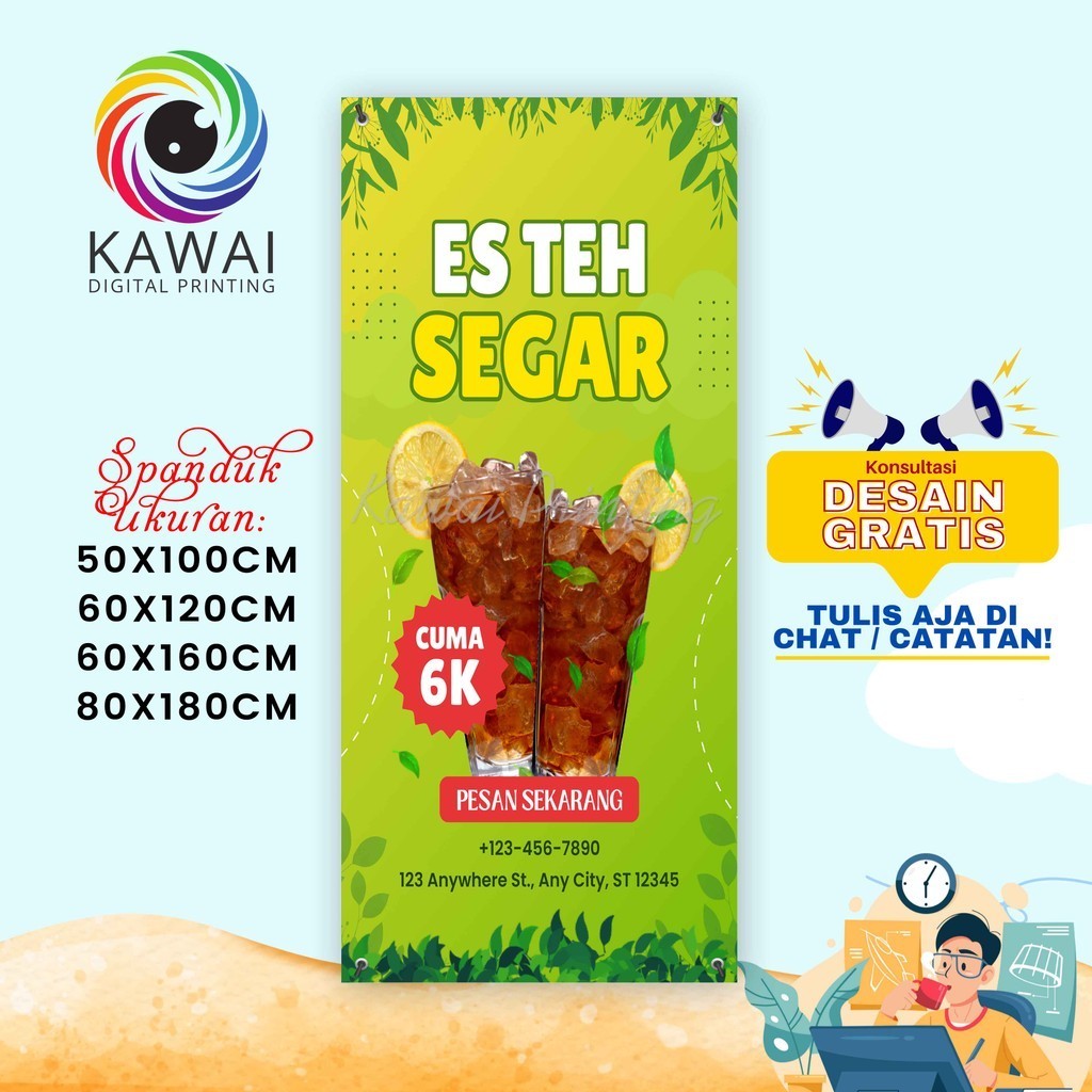 Jual Spanduk Banner MMT Jualan Minuman Es Teh Segar Hijau Ukuran 60x160 ... Jual Spanduk Banner MMT Jualan Minuman Es Teh Segar Hijau Ukuran 60x160 ...
