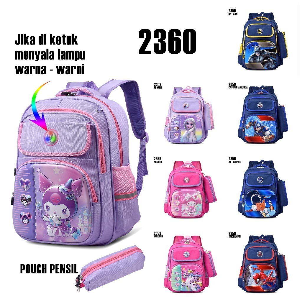 Jual Tas Anak Lampu Cartoon 2360 Tas Ransel Anak Sekolah Tas Kuromi Tas ...