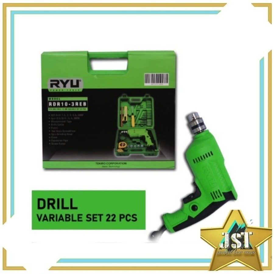 Jual TEKIRO RYU MESIN BOR LISTRIK 10mm SET KOPER 22PCS RDR 10-3REB ...