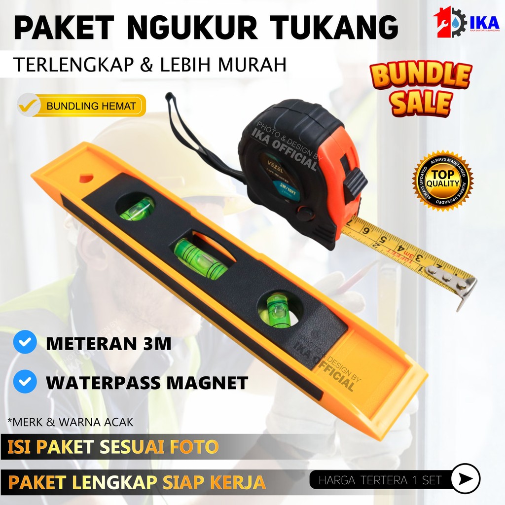 Jual PAKET Meteran + Waterpas Magnet 23cm 30cm Watterpas 9 Inci 12 Inci ...