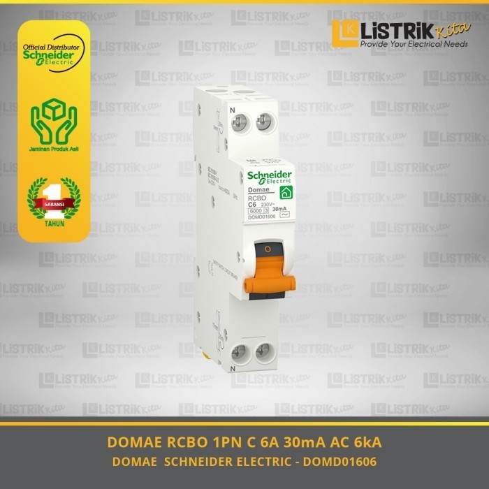Jual Schneider Mcb Domae Rcbo 1P+N C 6A 30Ma Ac 6000A - DOMD01606 | Shopee Indonesia