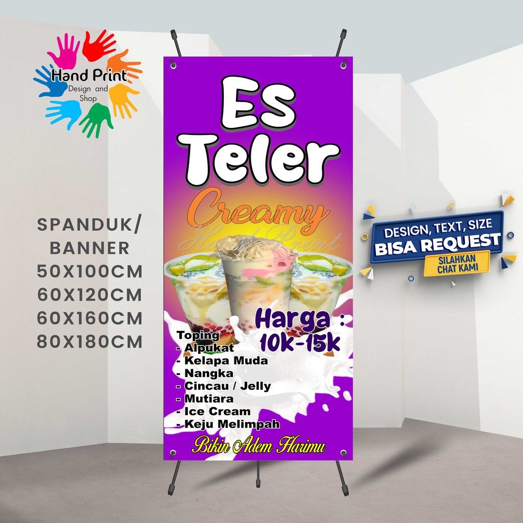 Jual Cetak Spanduk Banner Es Teler Creamy Unggu Kuning MMT Spanduk ...