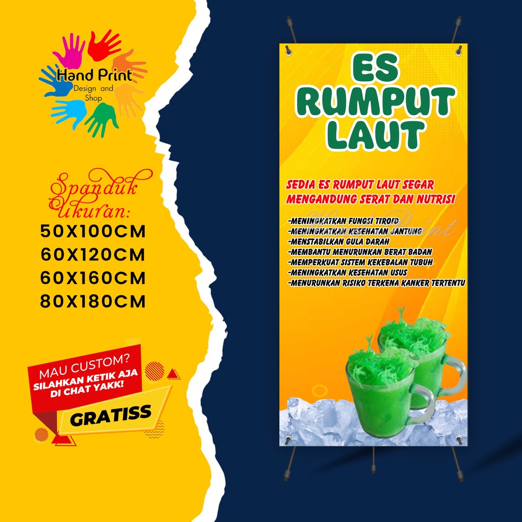 Jual Cetak Spanduk Banner Es Rumput Laut Kuning MMT Spanduk Custom ...