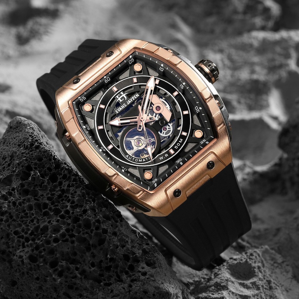 Jual Evans Jayden Jam Tangan Pria 9611 Rubber Automatic Kaca Safir ...