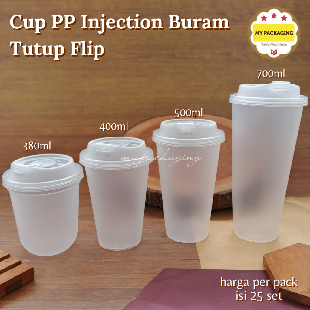 Jual Cup PP Injection Buram Natural + Tutup Flip Nat 25 set (gelas ...