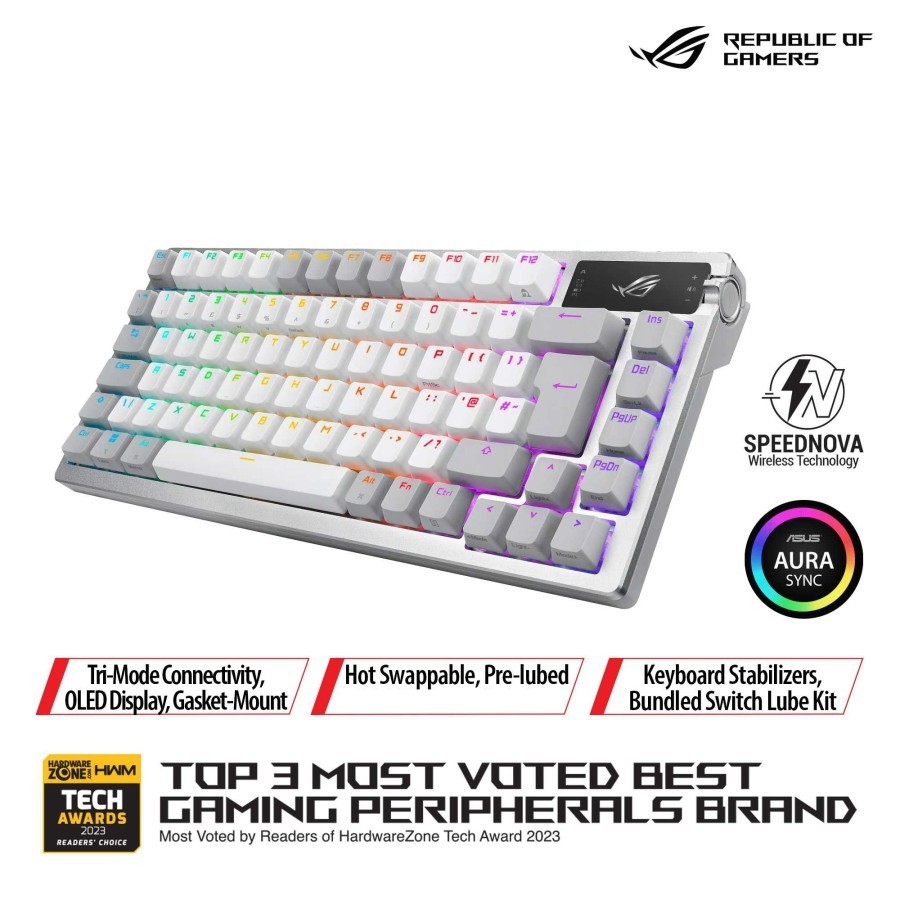 Jual Keyboard Gaming ASUS ROG Azoth 75 Moonlight White Wireless DIY ...
