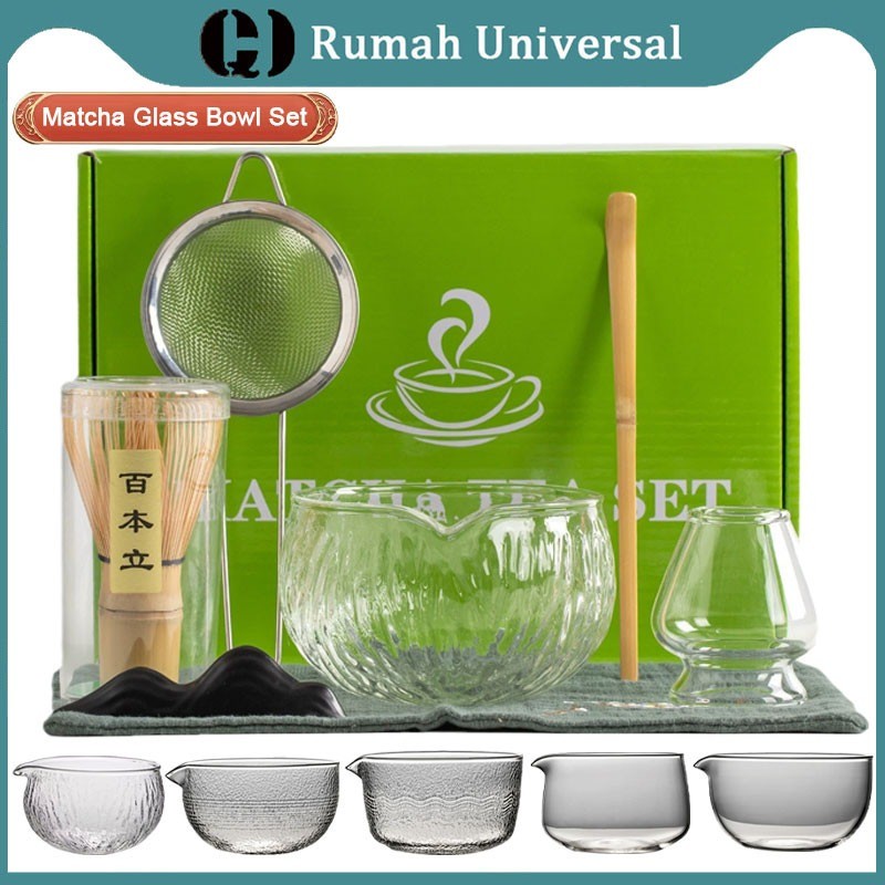 Jual Matcha Glass Bowl Set Chawan with Spout Chasen Holder / Mangkuk ...