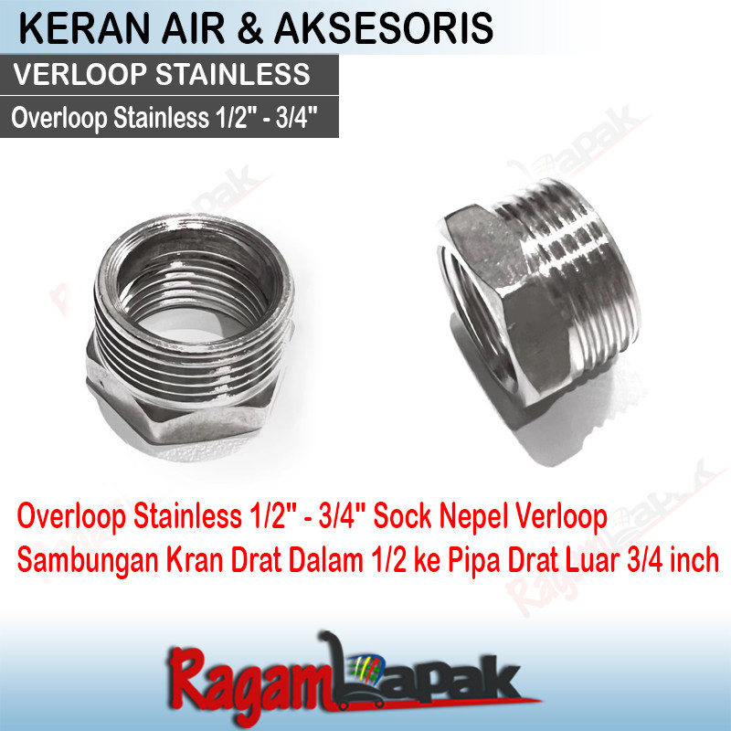 Jual Overloop Stainless 1/2" - 3/4" Sock Kran Drat Dalam 1/2 ke Pipa ...