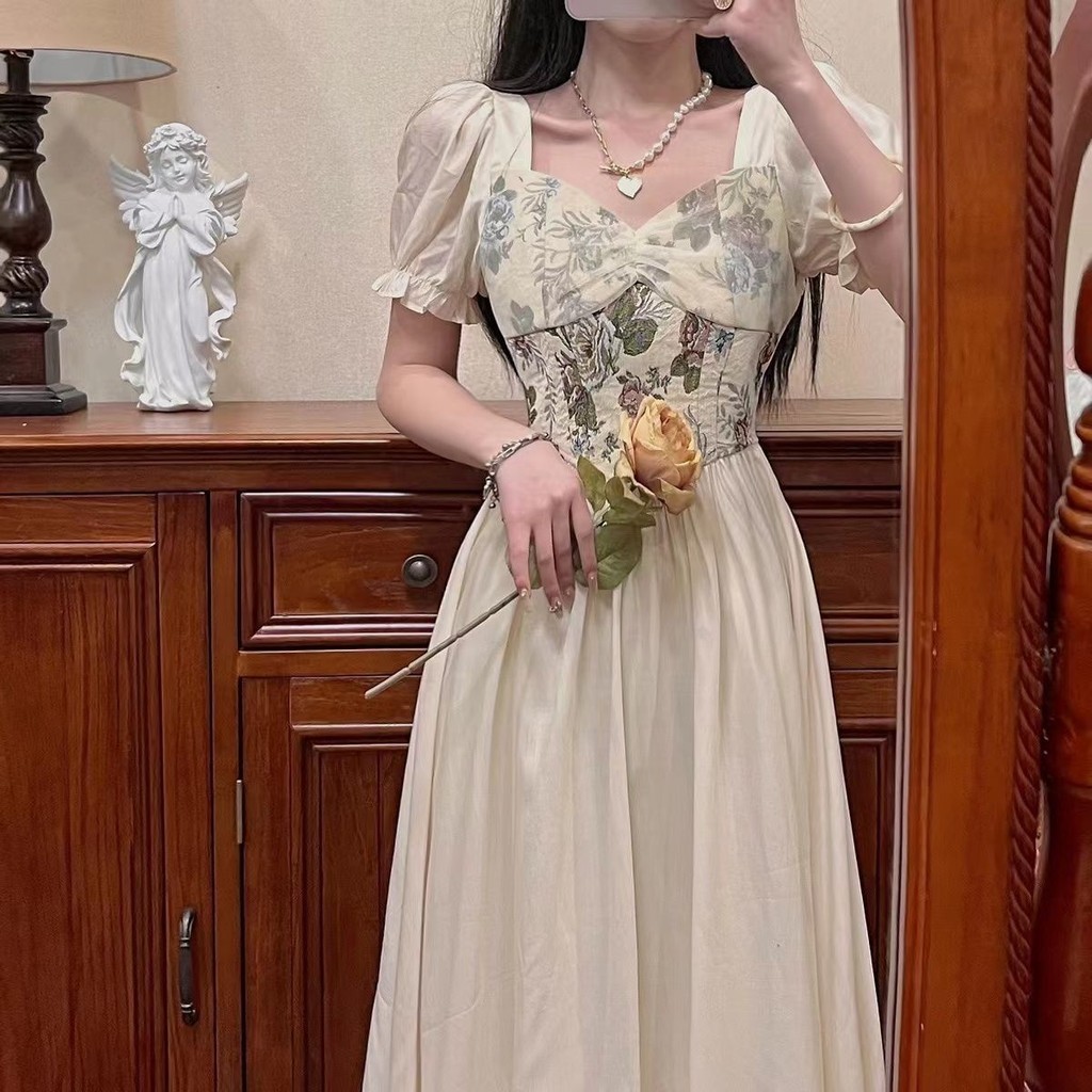 Jual Gaun Gaya Hepburn Retro Perancis, Gaun Panjang Pelangsing Pinggang ...