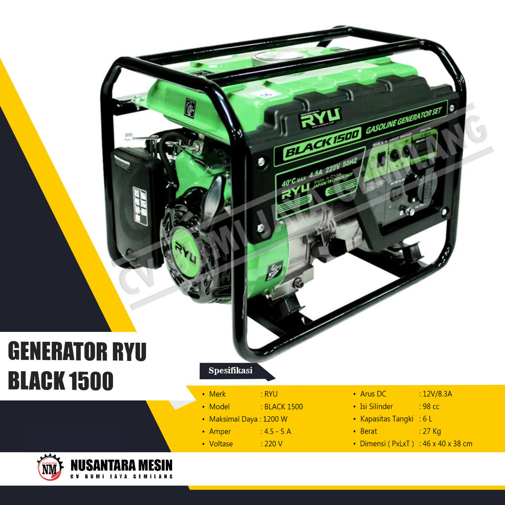 Jual MESIN GENSET / GENERATOR RYU BLACK 1500 | Shopee Indonesia