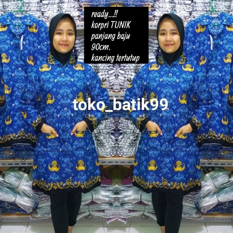 Jual korpri tunik seragam pns/asn kerah hitam lapis furing size jumbo dan standard/ BATIK ...