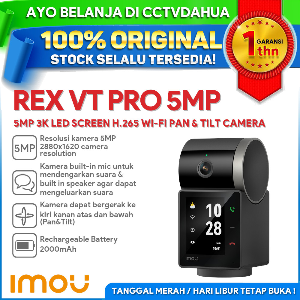 Jual IMOU REX VT PRO 5MP WITH 2.4" SCREEN H265 WIFI PAN & TILT BATTERY ...