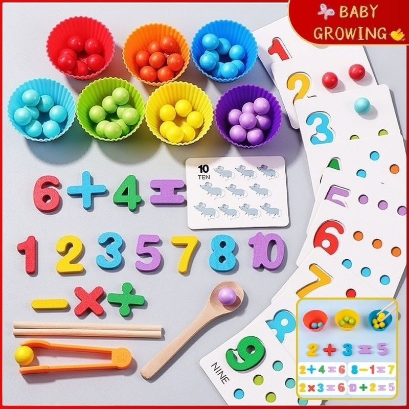 Jual Wooden Montessori Clip Beads Toy Math Toy Rainbow Color Sorting ...