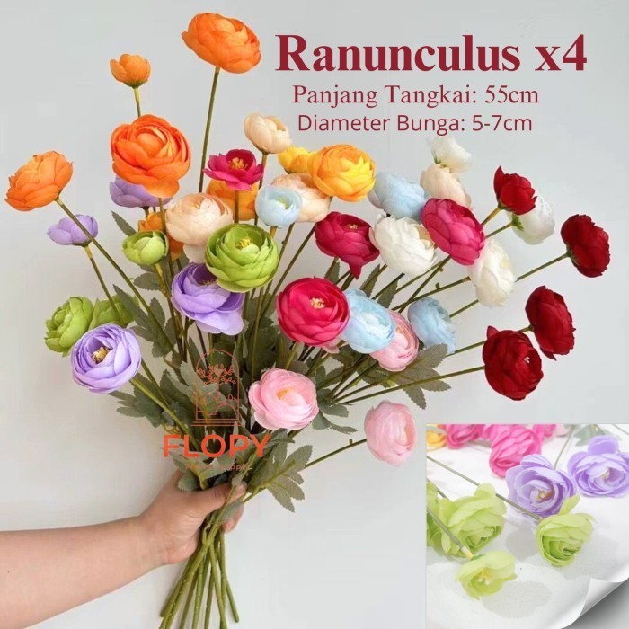 Jual [ 4 Cabang ] Bunga Ranunculus X4 Artificial / Bunga Palsu Plastik ...