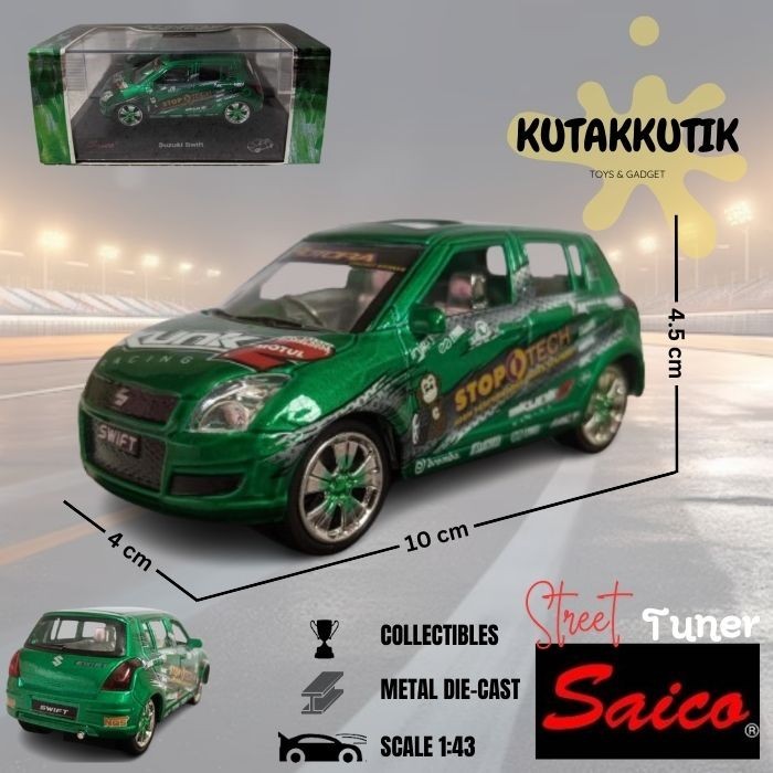 Jual Mainan Miniatur Saico Diecast Mobil Balap Mini Suzuki Swift Hijau Custom Machine Edition ...