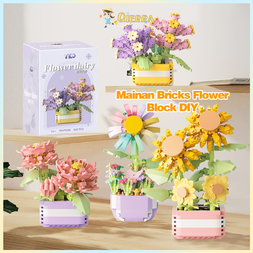 Jual Qierra Plant Bricks Flower Block Pot DIY Mainan Balok Buket 3D ...