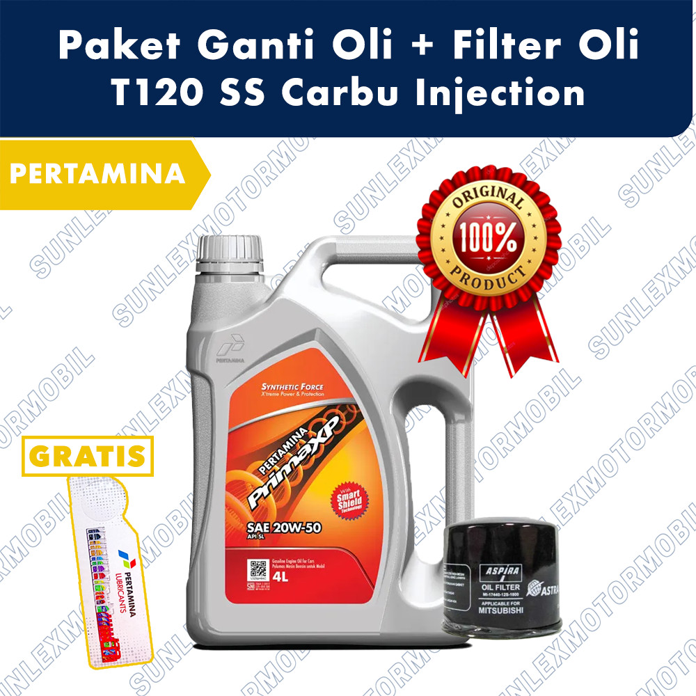 Jual Paket Ganti Oli Prima XP 4L + Filter Oli 12S-1800 T120SS Carbu ...