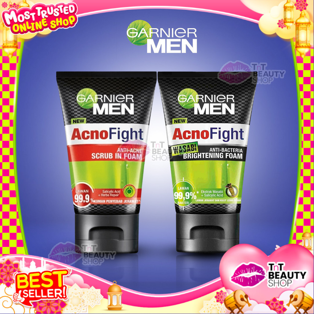 Jual Garnier Men Acno Fight Anti-Acne Scrub In Foam Cleanser Wasabi Brightening | Tnt Beauty ...