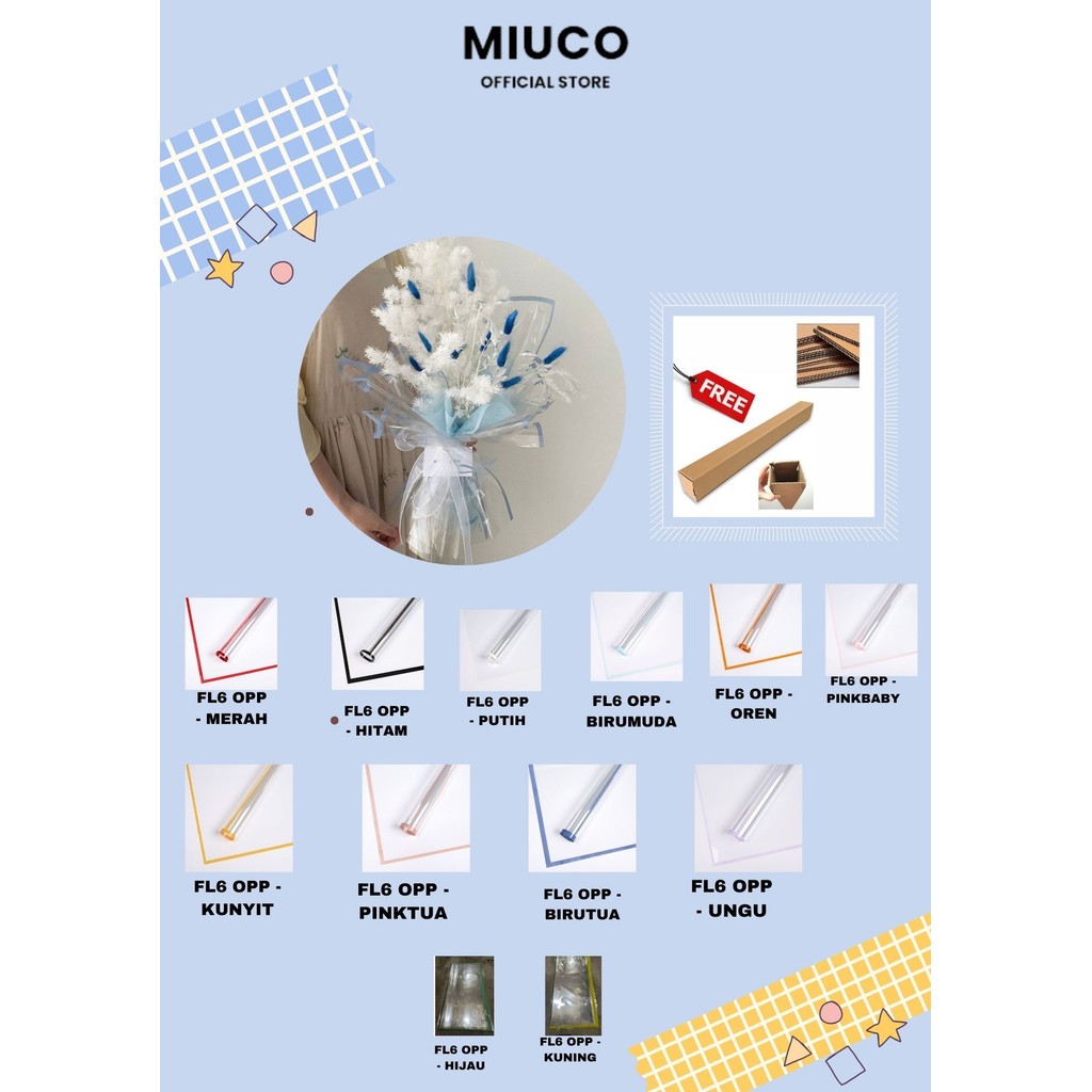 Jual MIUCO - FL6 OPP 5Lembar-Kertas Bunga Buket Transparan List WARNA ...