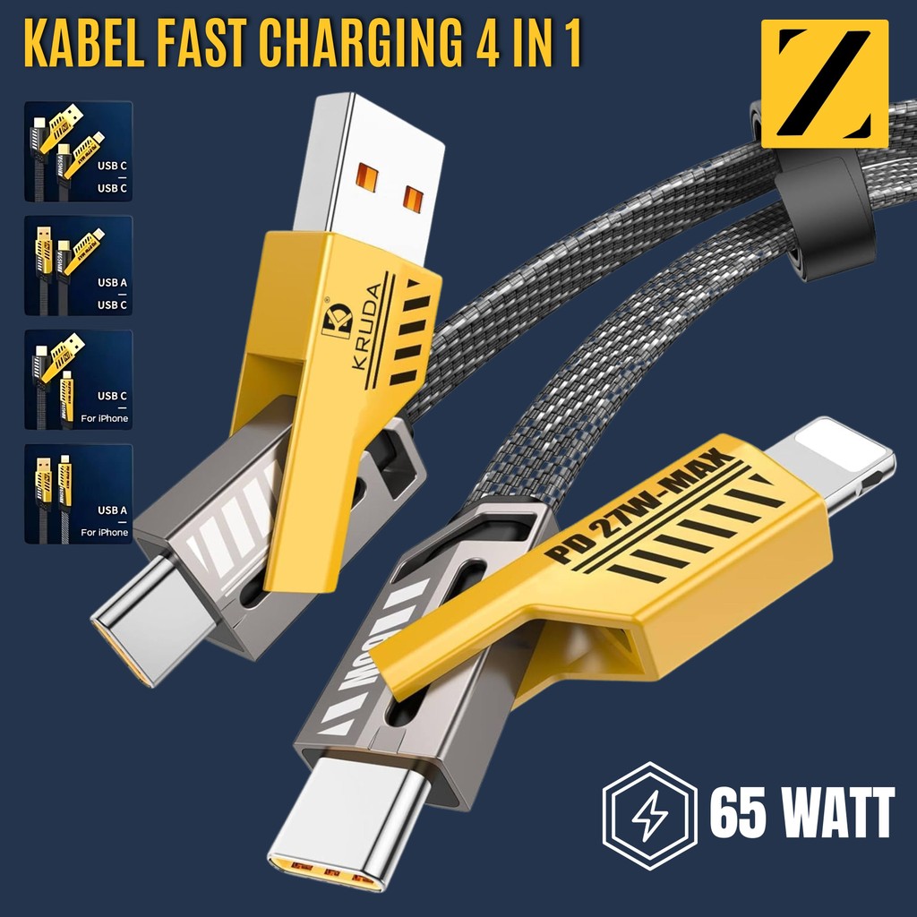 Jual Kabel Data Fast Charging 4IN1 Adaptor USB Type C Type A IOS 65W ...