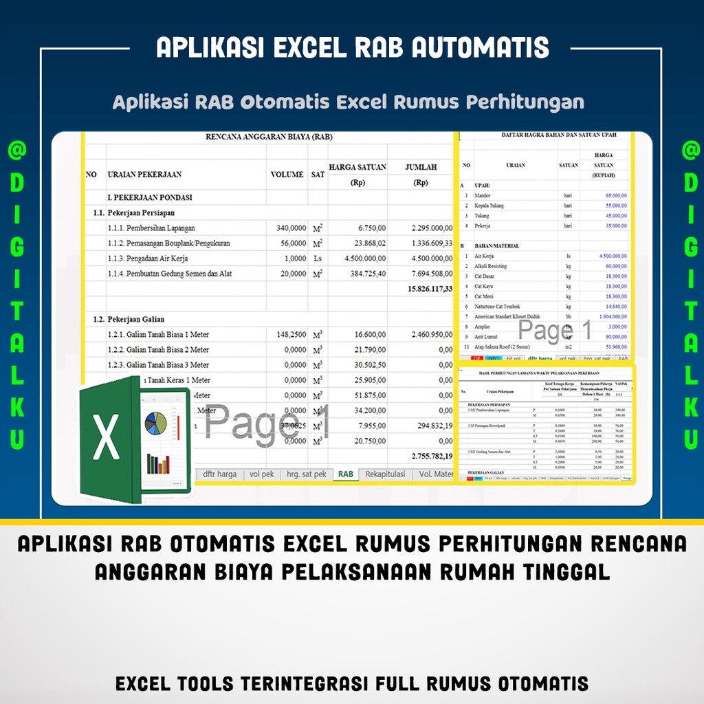 Jual Aplikasi RAB Otomatis Excel Rumus Perhitungan Rencana Anggaran ...