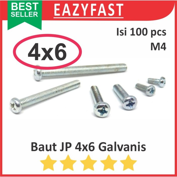 Jual Baut JP M4 6mm 4x6 4 x 6 mm M4x6 Galvanis Putih Phillips Screw Drat Halus Pack 100 Pcs ...