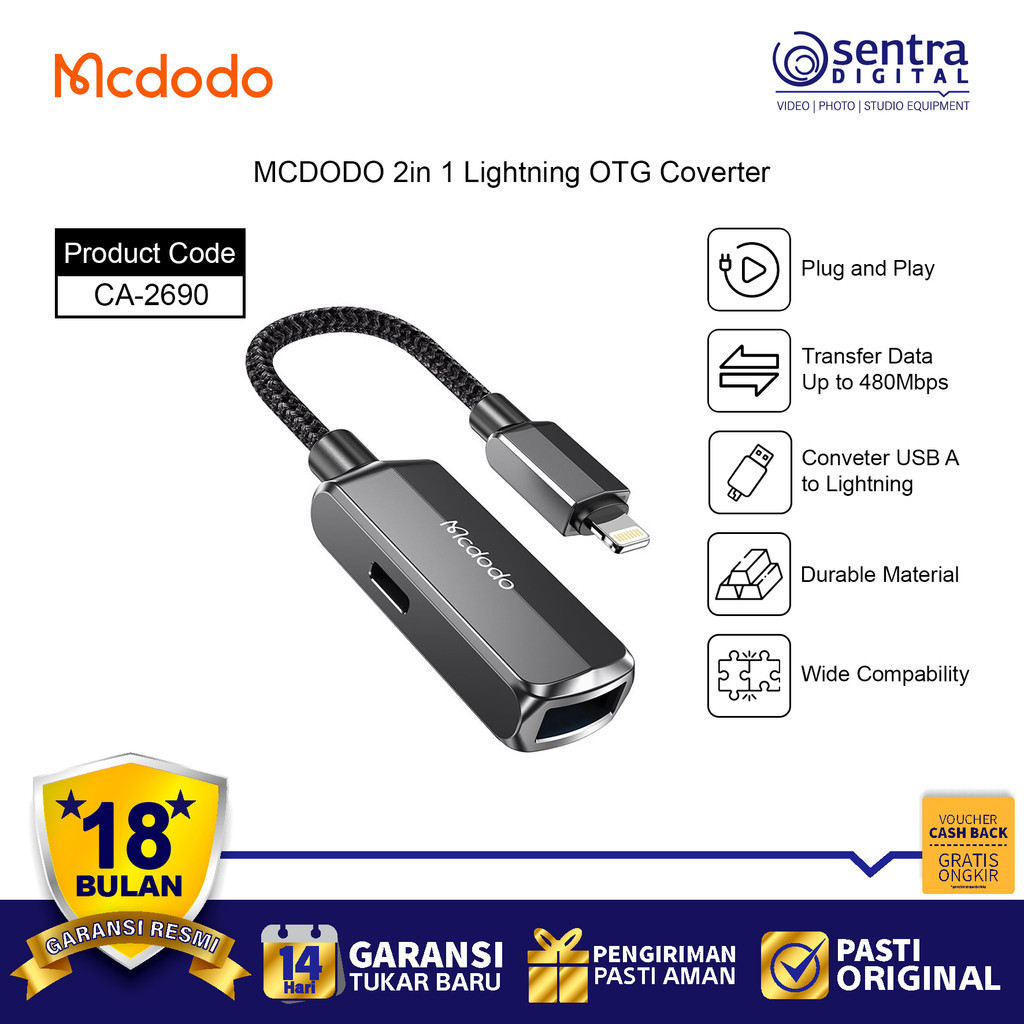 Jual MCDODO Converter OTG USB 3.0 to Lightning 2 in 1 IPHONE IPAD CA ...