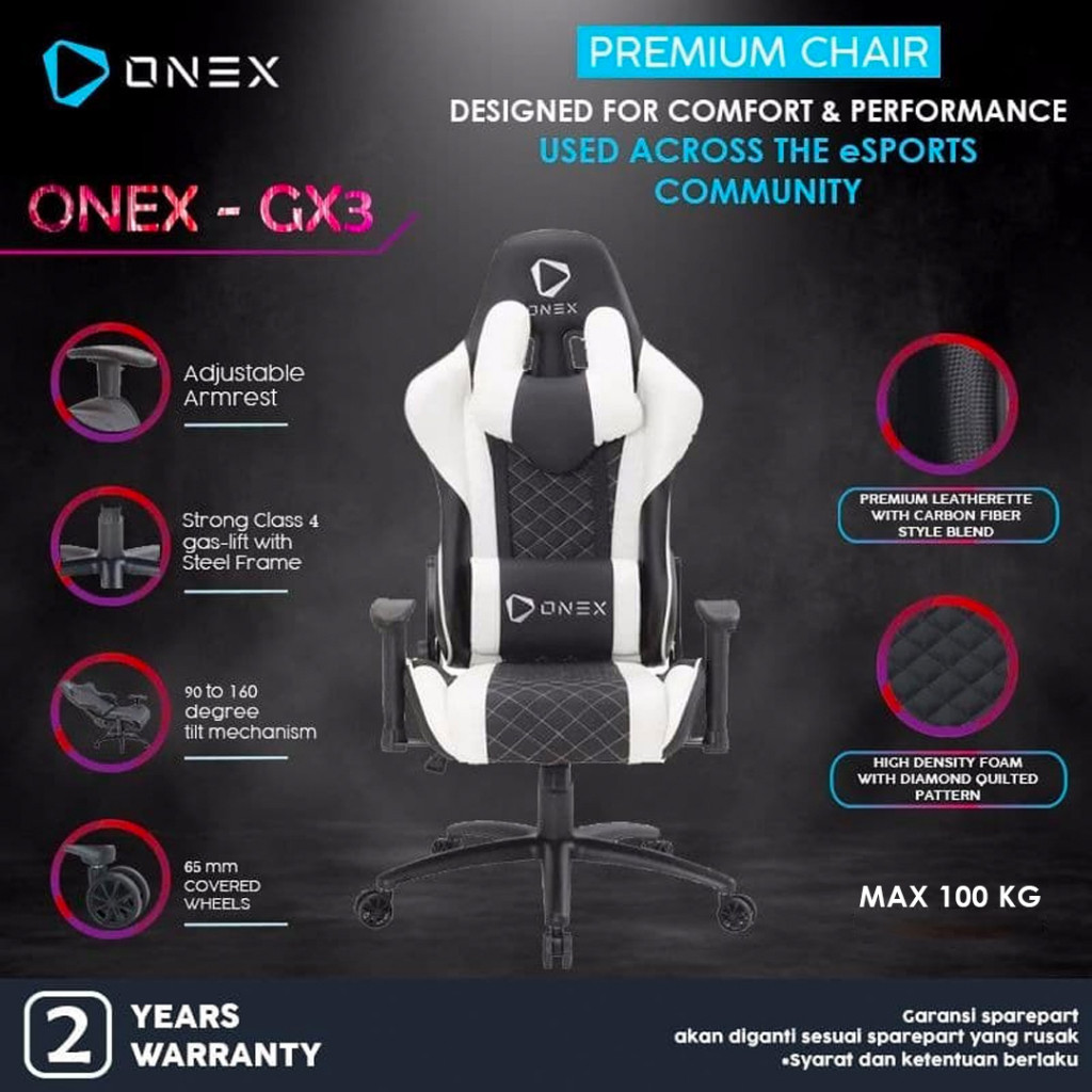 Jual ONEX GX3 Premium Quality Gaming Chair Kursi - Putih | Shopee Indonesia