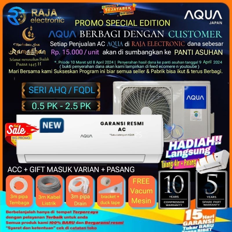 Jual AC AQUA JAPAN 1/2 PK AQA-KCR05AHQ BLUE FIN Low Watt Low voltage R32 + instalasi pemasangan ...