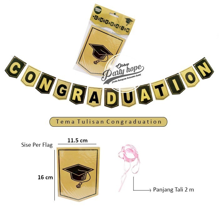 Jual banner wisuda congraduation gold hitam toga / banner graduation ...