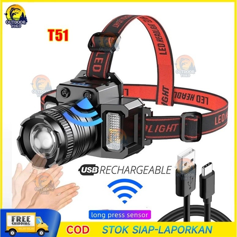 Jual Lampu Kepala LED Super Terang Senter Kepala T8 Zoom Super Terang USB Rechargeable 3 Mode ...