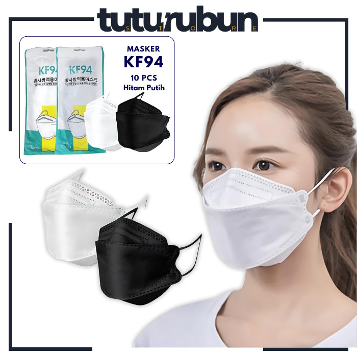 Jual Masker Mulut KF94 4 Ply Hitam Putih Duckbill Earloop Isi 10 Pcs ...