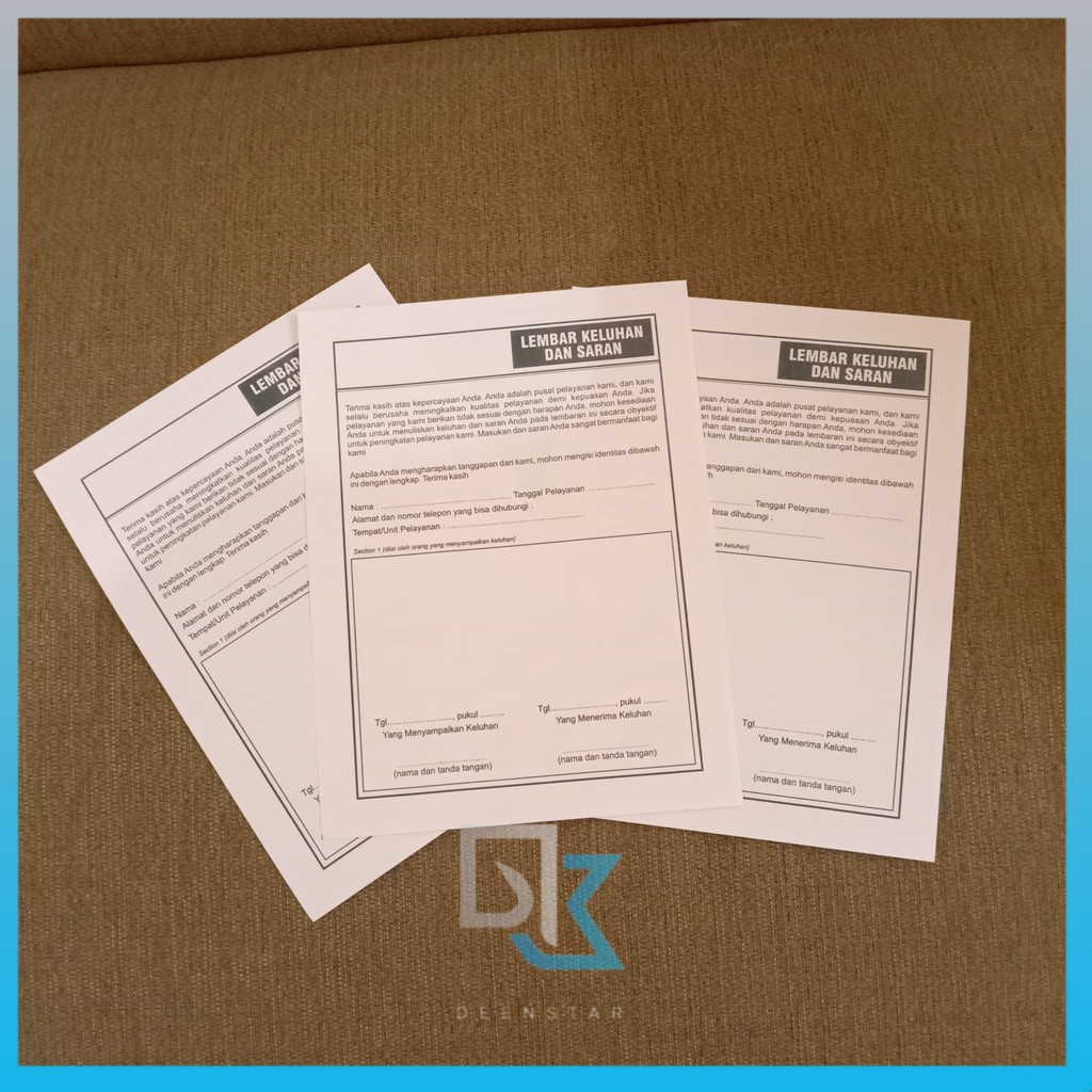 Jual Lembar kritik dan saran, Lembar kepuasan, formulir aduan, formulir ...