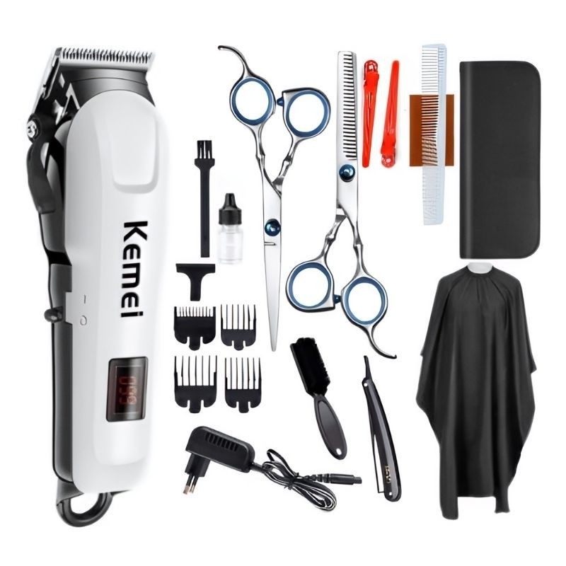 Jual Paket Lengkap Barbershop Mesin Cukur Rambut Kemei Km-809A Hair Clipper Cordless LED Display ...