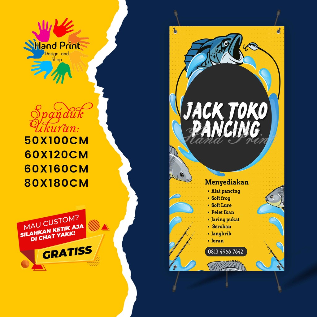 Jual Cetak Spanduk Banner Toko Pancing Kuning MMT Spanduk Custom 60x160 ...
