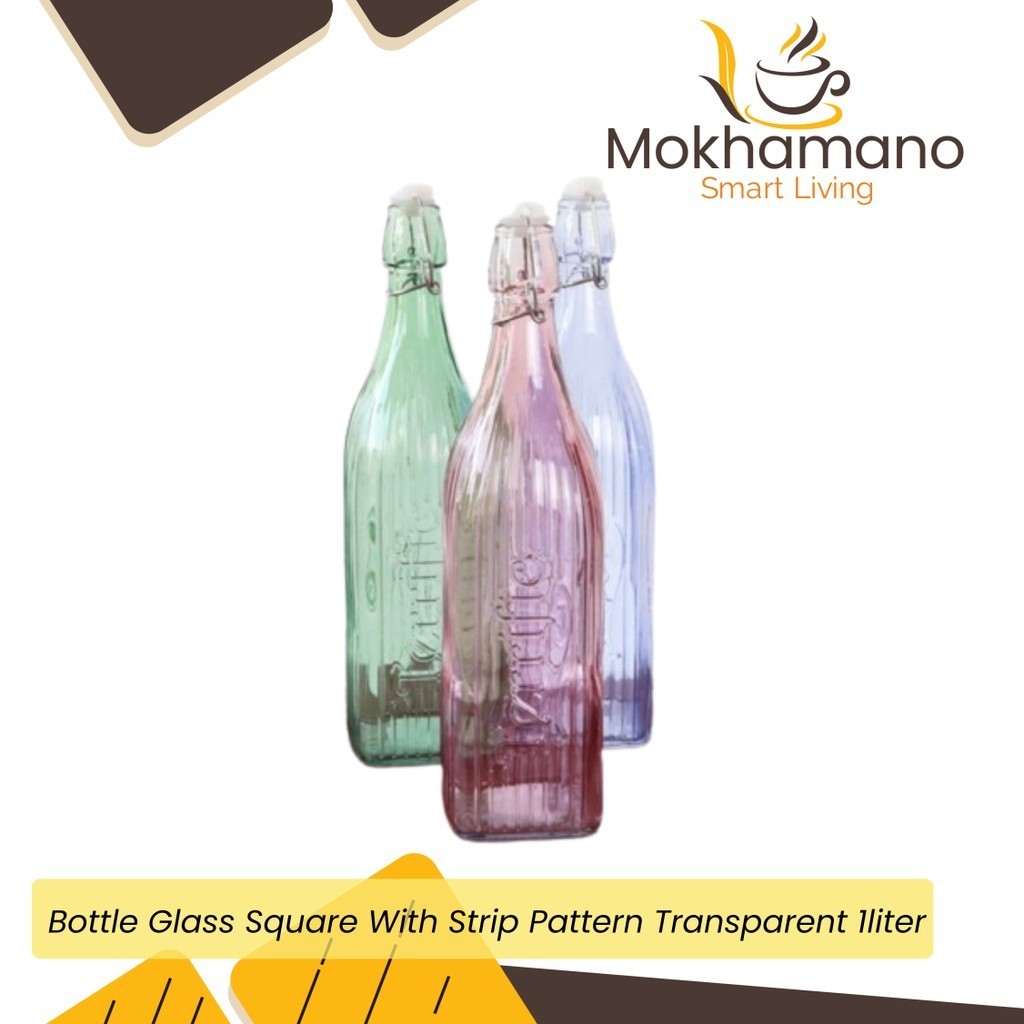 Jual Botol Kaca Kotak Bening Aesthetic Motif Garis Bottle Glass Square ...