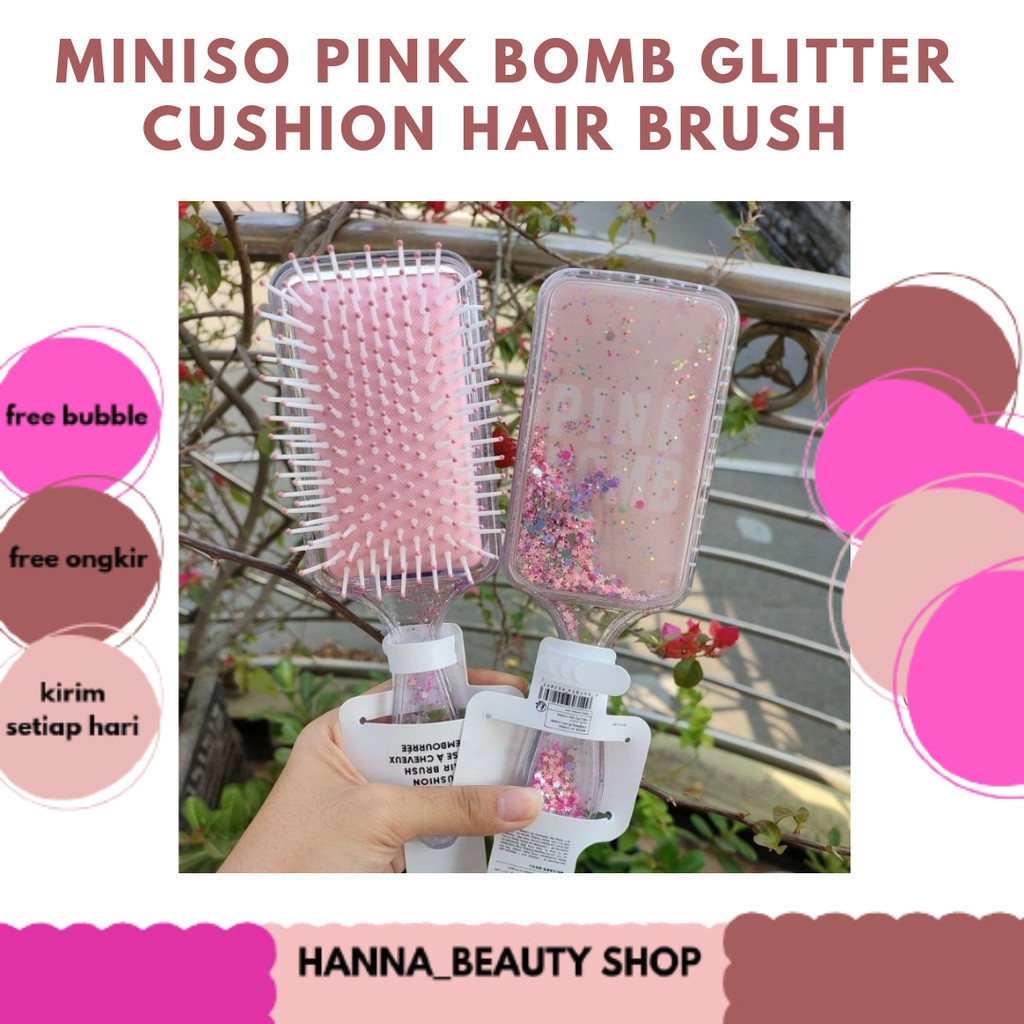 Jual MINISO PINK BOMB GLITTER CUSHION HAIR BRUSH SISIR RAMBUT GLITTER ...
