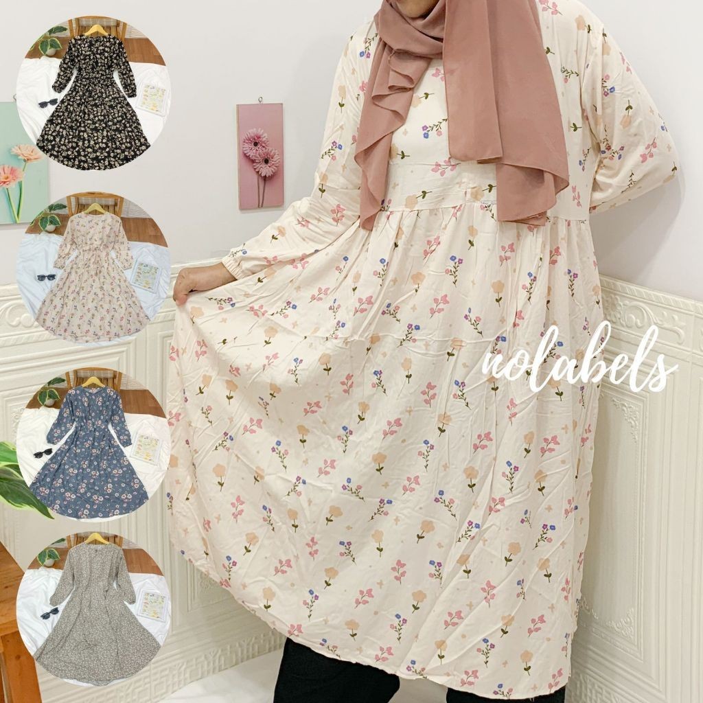 Jual MIDI DRESS MOTIF BUNGA VINTAGE ATASAN WANITABAHAN RAYON PREMIUM ...