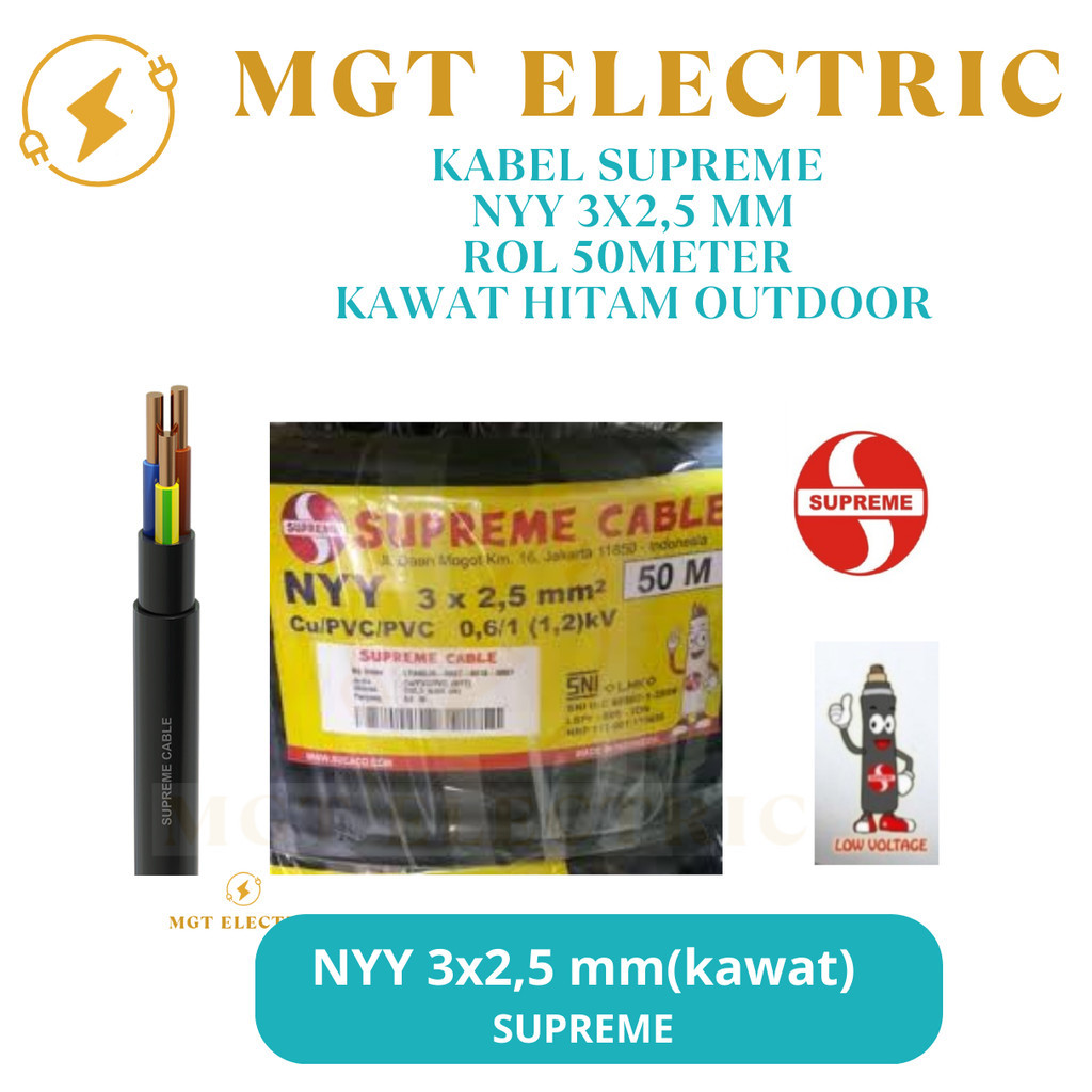 Jual Kabel SUPREME NYY 3x2.5 50M / NYY SUPREME 3x2,5 mm kawat hitam ...