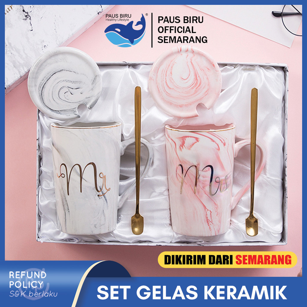 Jual Paus Biru - Gelas Marbel Keramik | Couple Gift Set Gelas Keramik ...