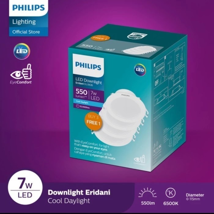 Jual Lampu Downlight Led Philips Eridani 7 Watt DL190B Multipack Pack 7W | Shopee Indonesia