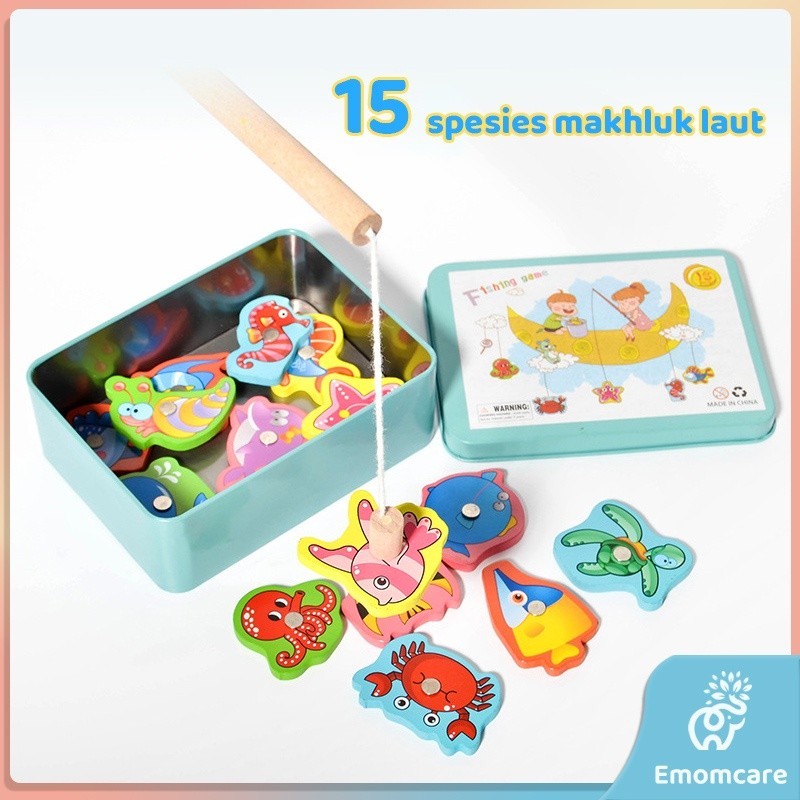Jual Mainan mancing Anak Pancing Ikan Magnet Kayu Edukasi Fishing Game ...