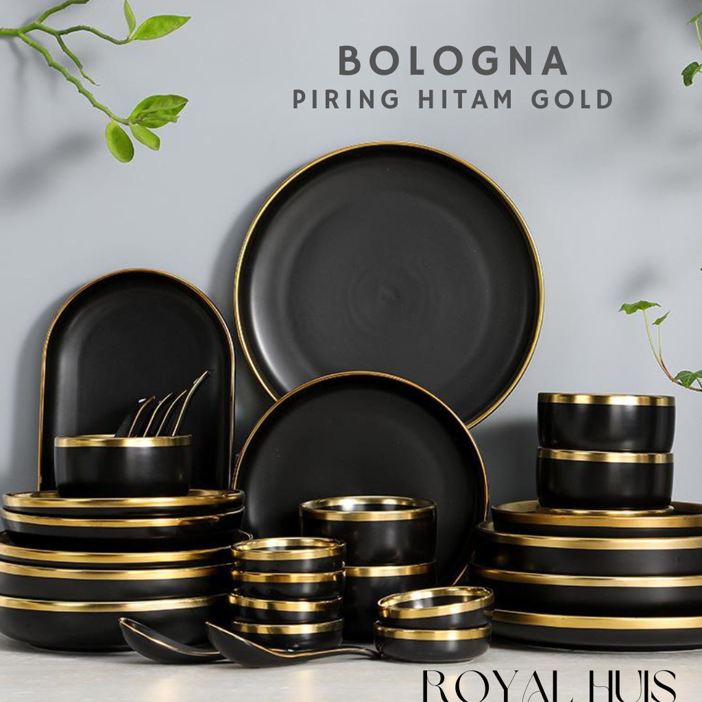Jual Piring Makan Keramik Black List Gold Motif Eropa / Piring Hitam ...