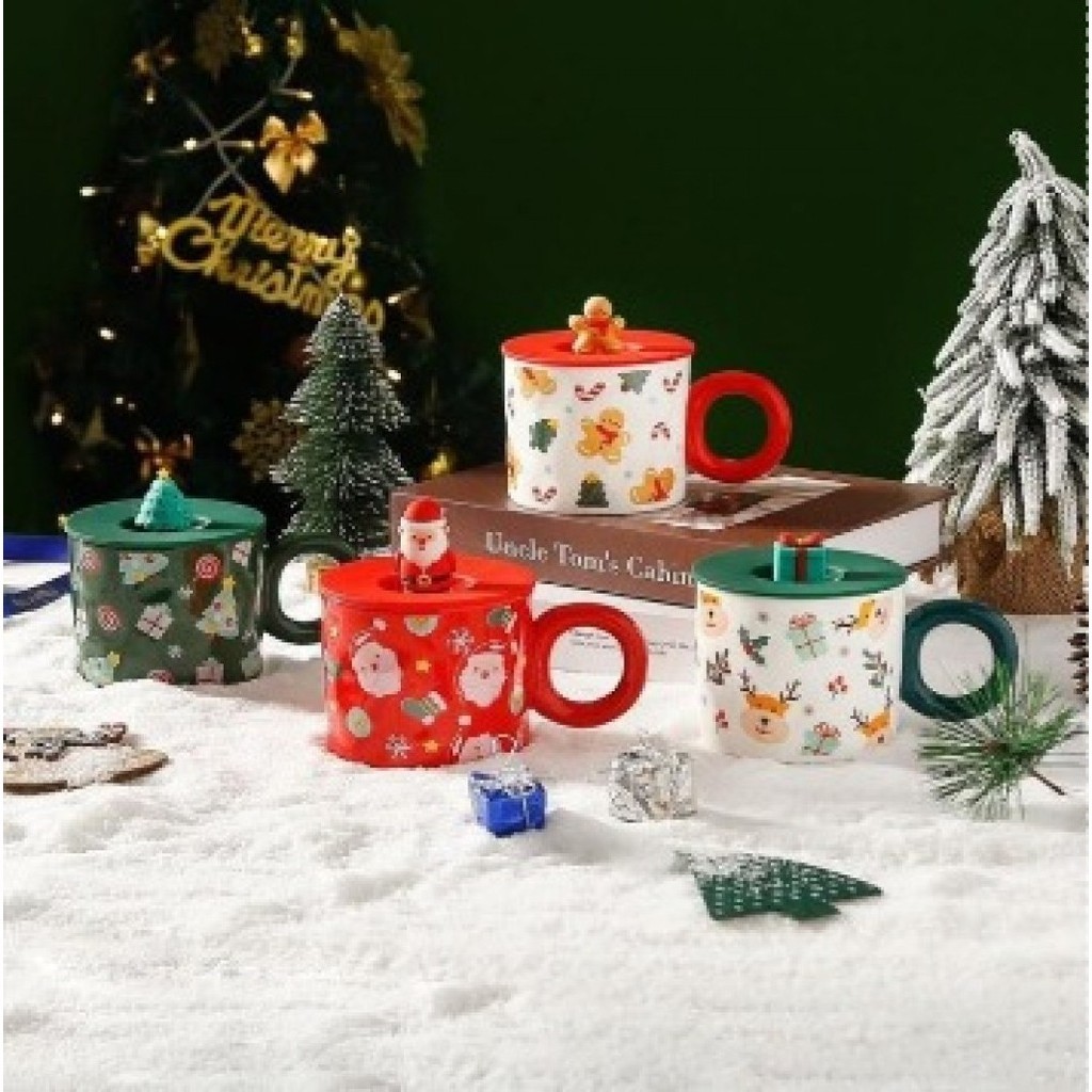 Jual Gelas Natal Emboss with Silicone Lid by Platefulnco | Shopee Indonesia