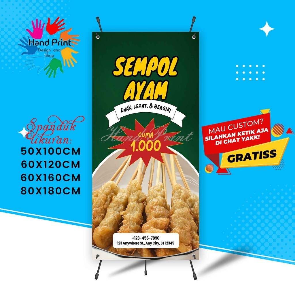 Jual Cetak Spanduk Banner Jualan Sempol Ayam Hijau MMT Spanduk Custom ...