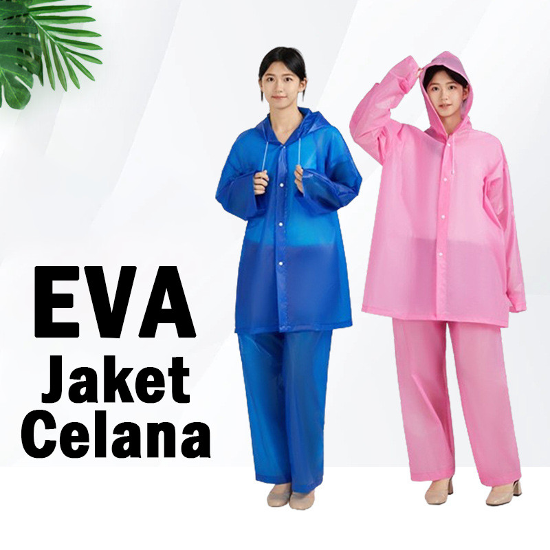 Jual Jas Hujan Dewasa EVA Celana + Baju 1 Pasang Bahan Tebal Raincoat Korea | Shopee Indonesia