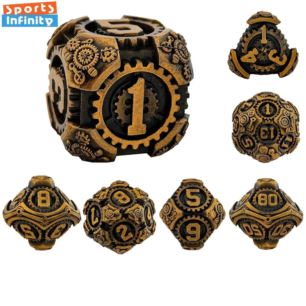 Jual 7pcs/set of Gear Metal Dnd Dice Set Polyhedral Number Dice Kit for Dnd TRPG Cthulhu COC ...