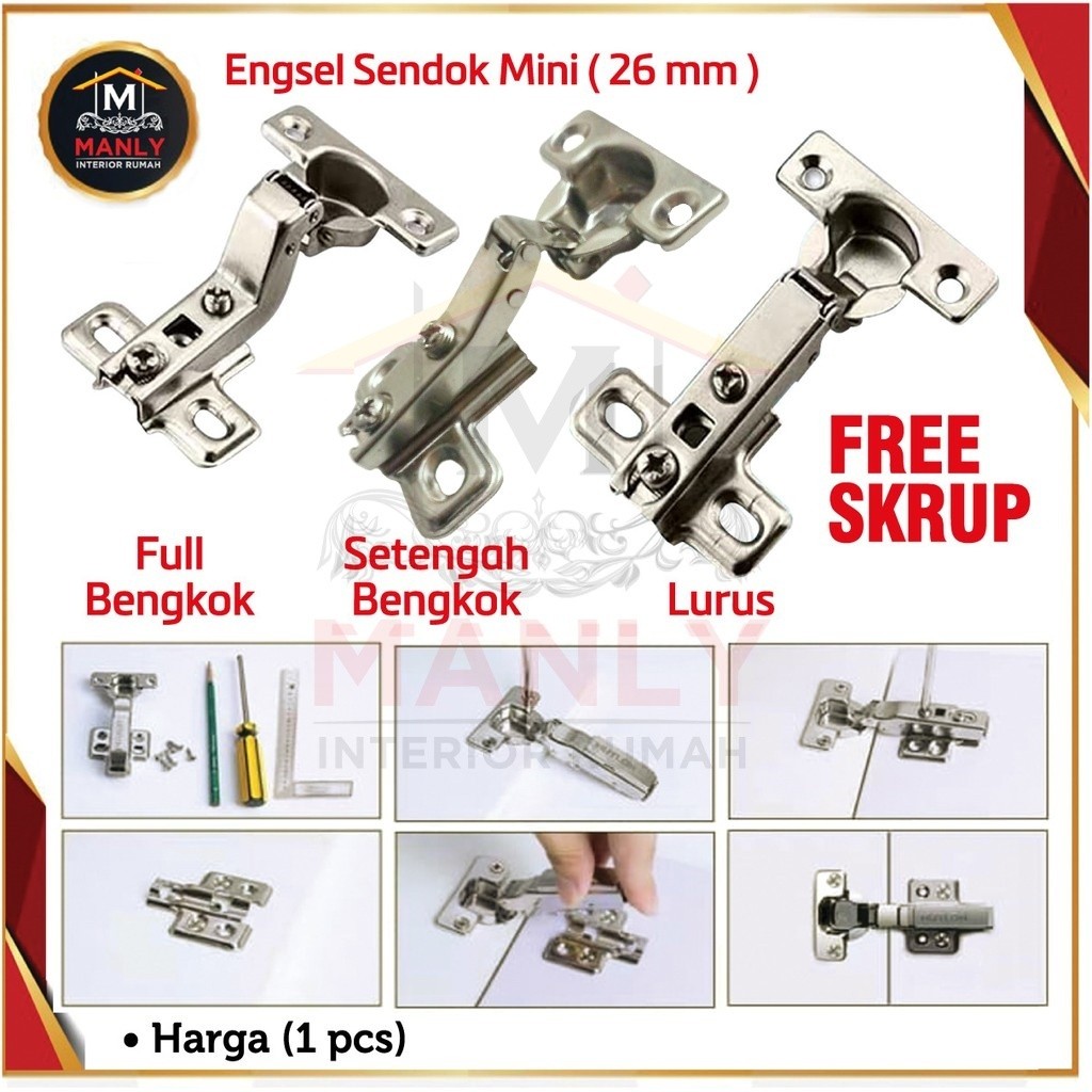 Jual Engsel Sendok Mini 26 mm isi (1 pcs) / Engsel Pintu Lemari Kecil ...