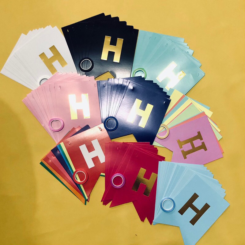 Jual (CCK STORE) Banner Happy Birthday Polos Warna netral warm Bunting ...