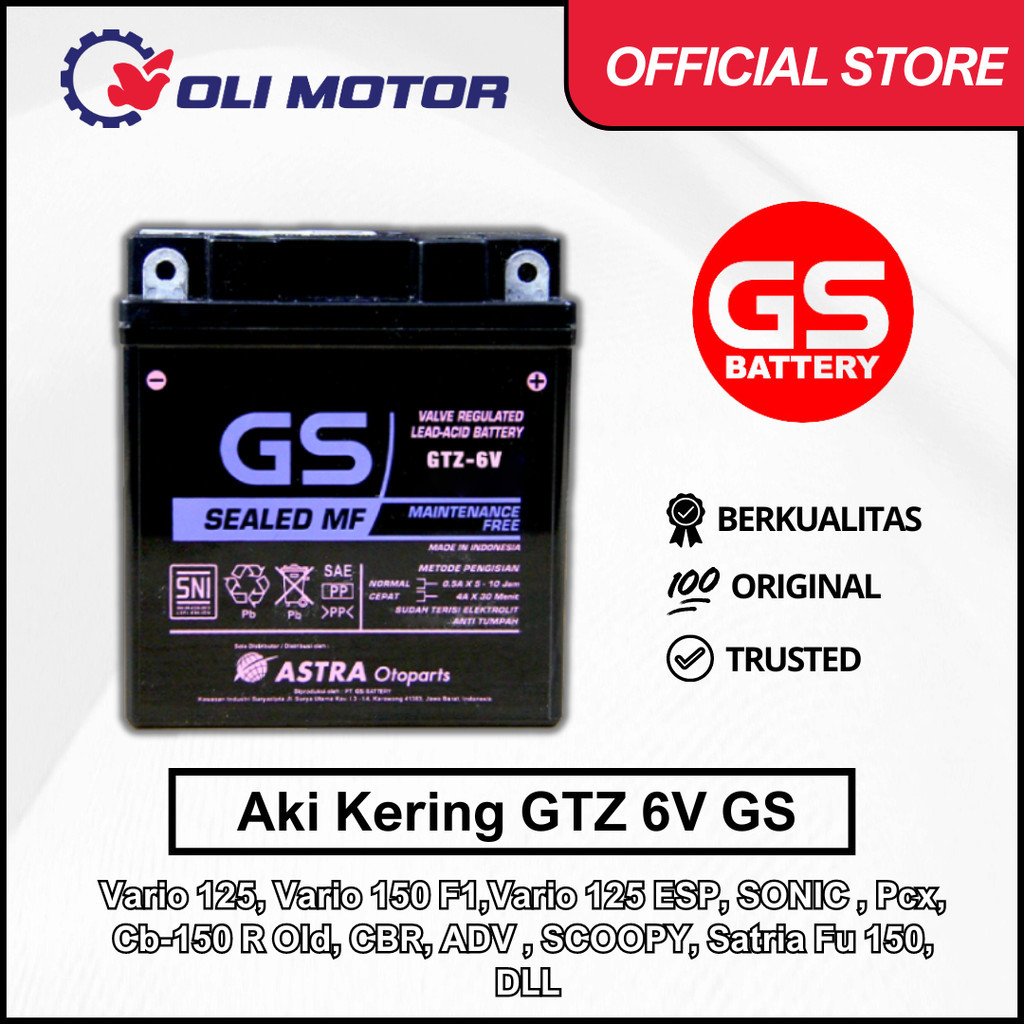 Jual AKI MOTOR SATRIA FU 150 , VARIO 125/150 GTZ6V 12V 6AH GS | Shopee Indonesia
